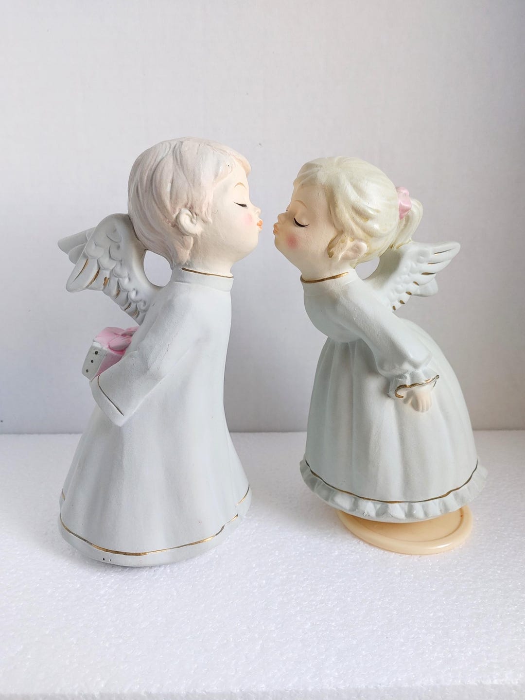 Vintage Boy and Girl Porcelain Kissing Angel Figurines | Musical | Made in Japan - Etsy