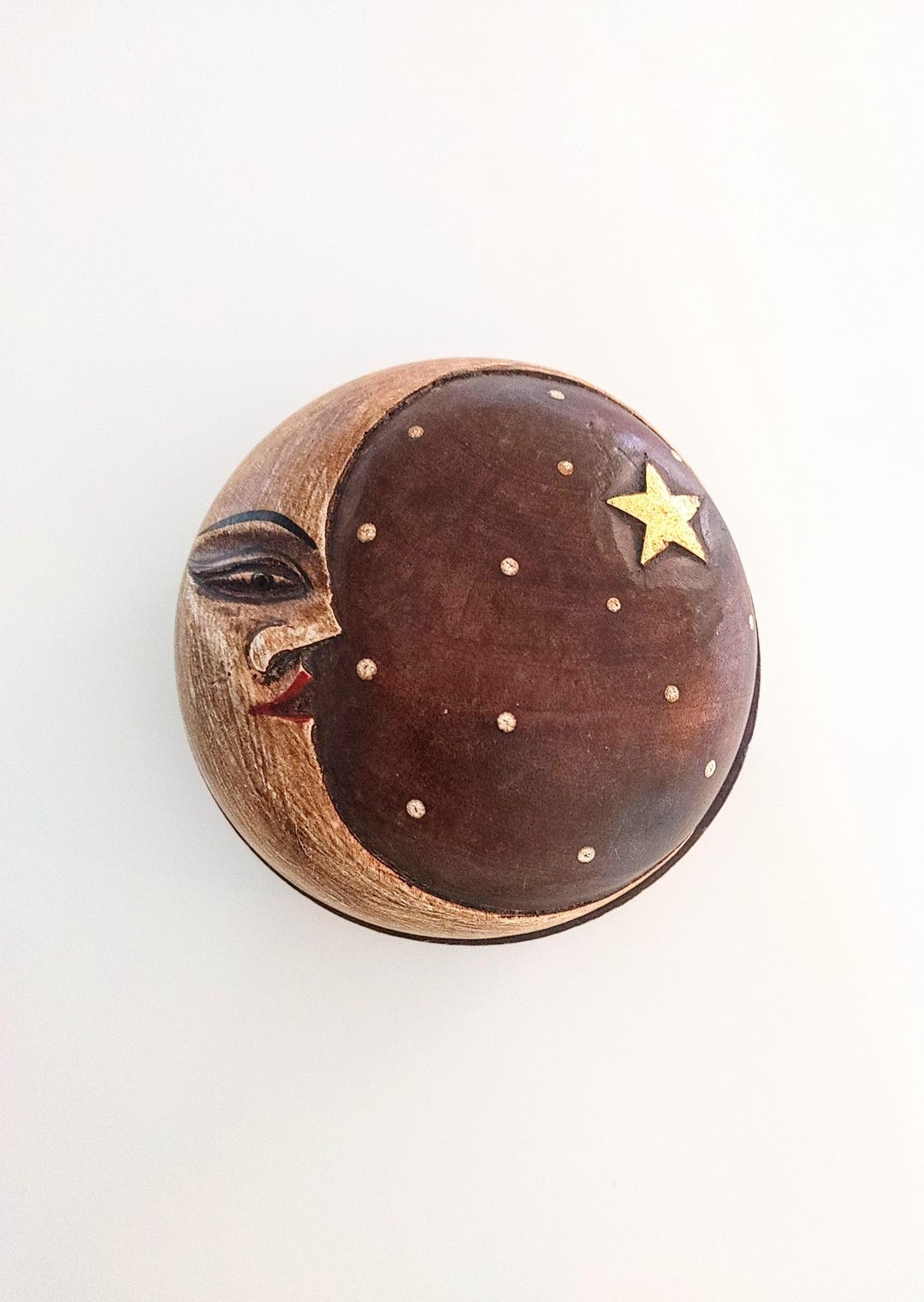 Vintage Handcarved Wooden Crescent Moon Trinket Box - Etsy