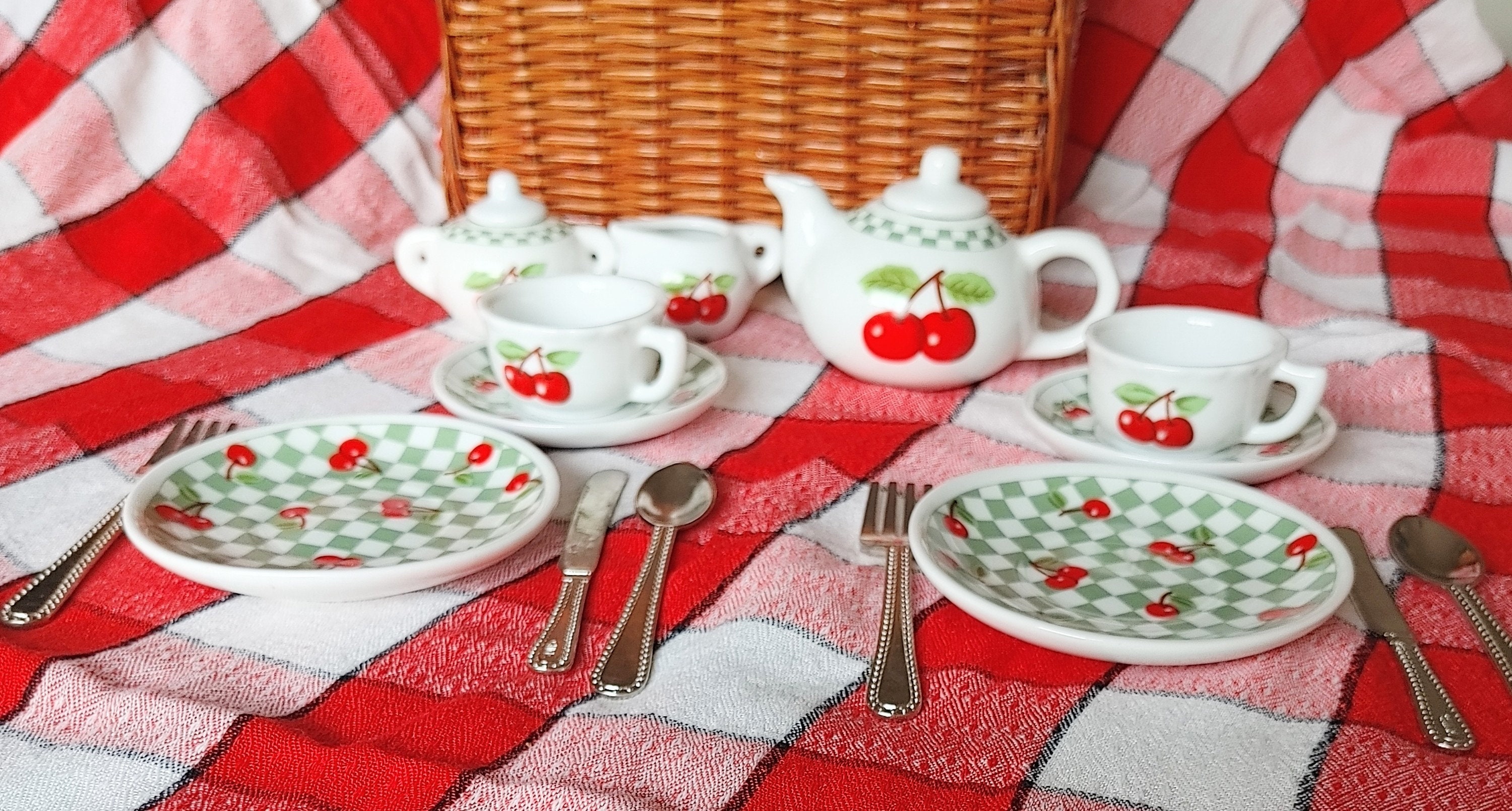 Vintage Miniature Picnic Basket Porcelain Tea Set - Etsy