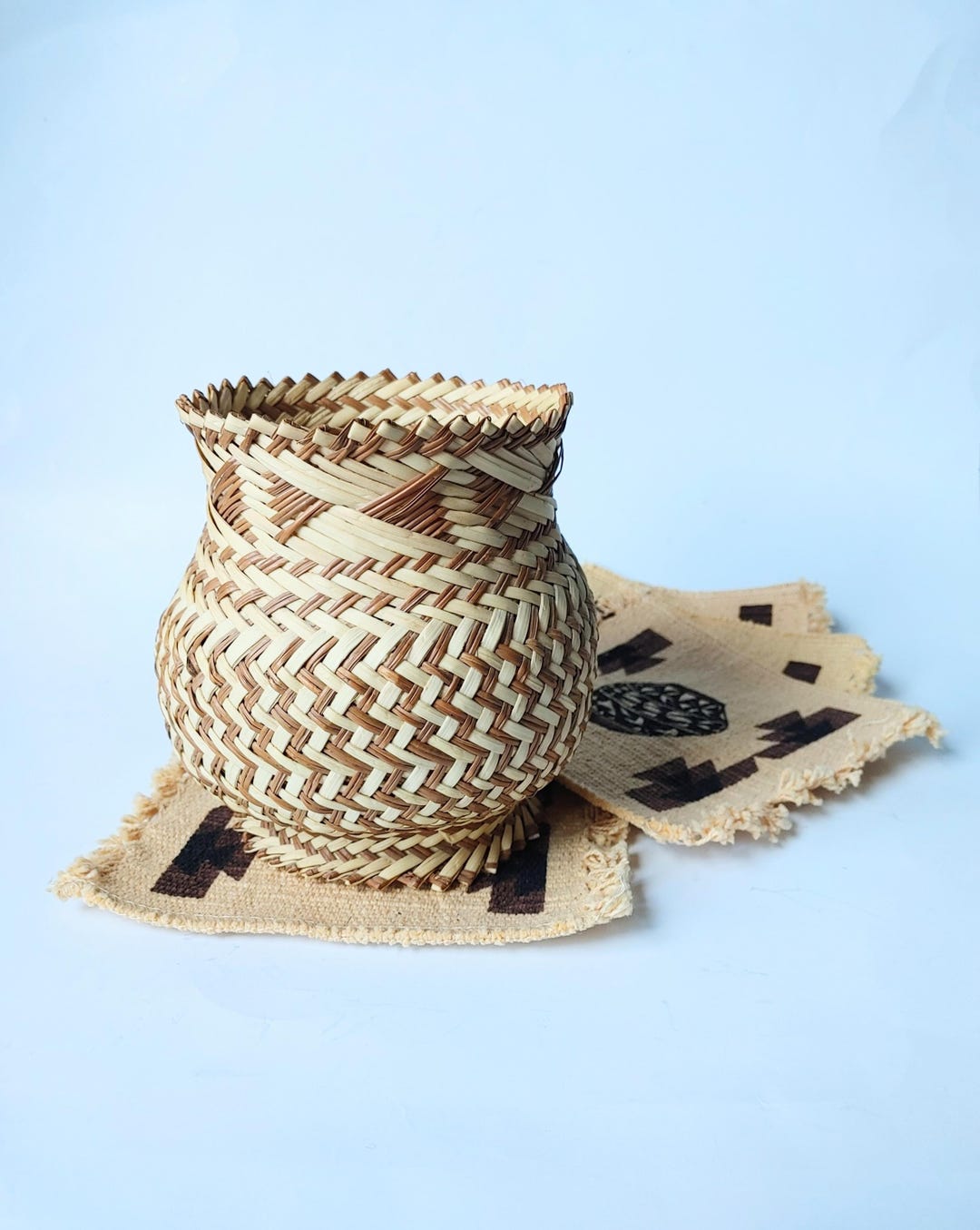 Vintage Native American Handwoven Basket and 4 Coasters Trivets Placemats - Etsy