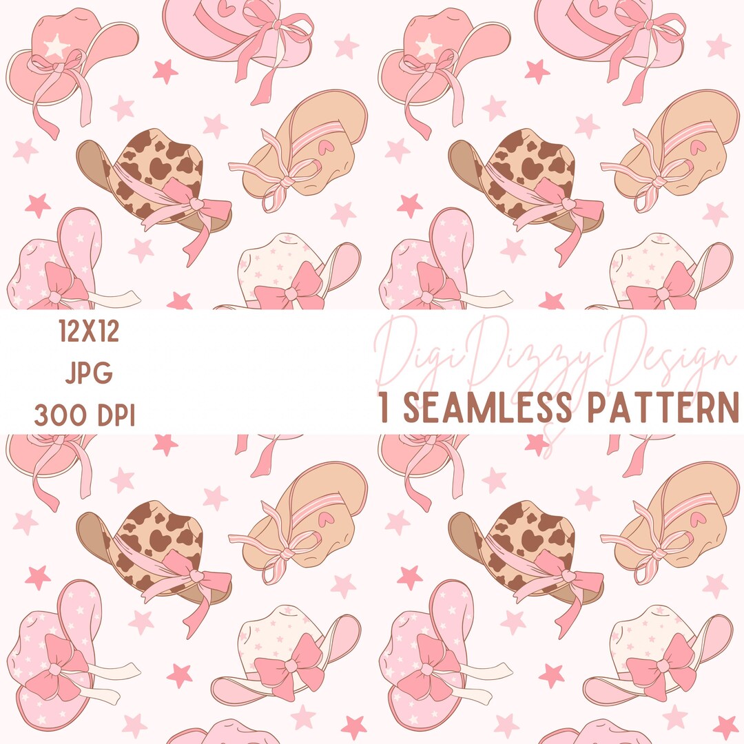 Cowgirl Hat Seamless Digital Paper, Western Pink Girly Repeating ...
