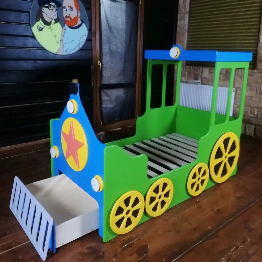 Fun Train Bed for Children, Wooden Toddler Locomotive Shaped Bed - Etsy