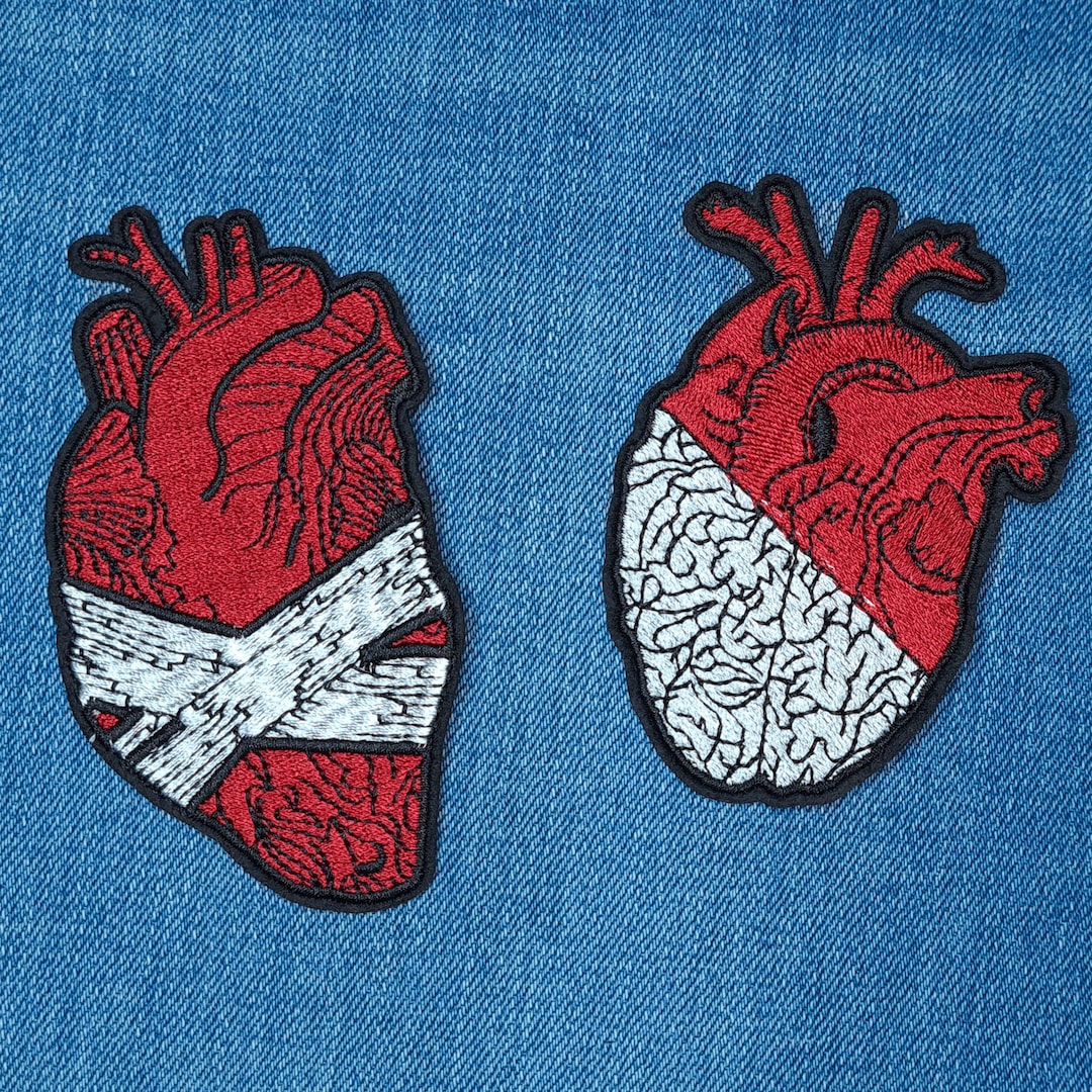 Red Bandaged Hearts Patch Set Iron on Patches Back Patch Embroidered ...