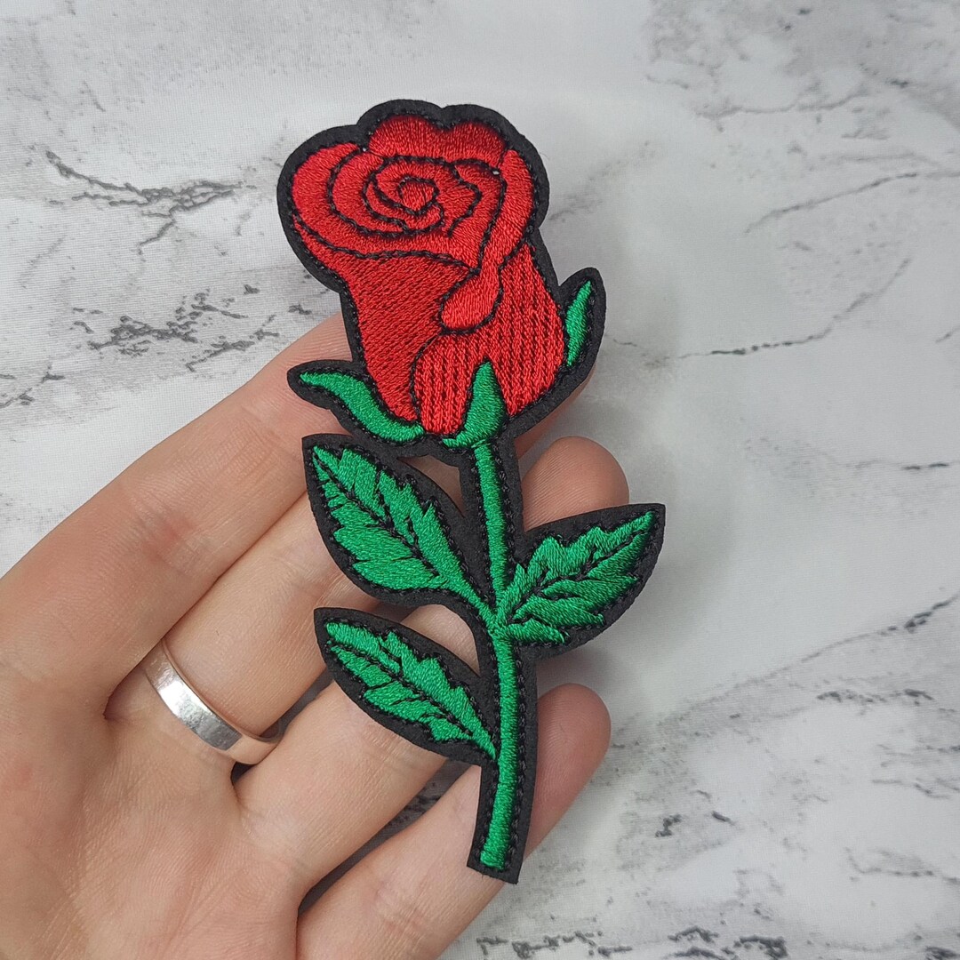 Tulip Rose Iron on Flower Patch | Sew on Patch Applique, Embroidered ...