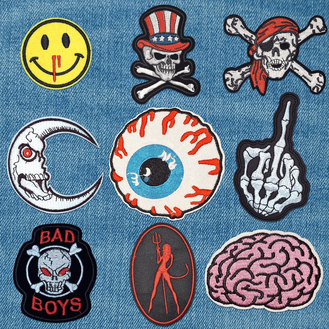 Cool Biker Patches Transfer Iron on Sew on Embroidered Badges Appliqués ...