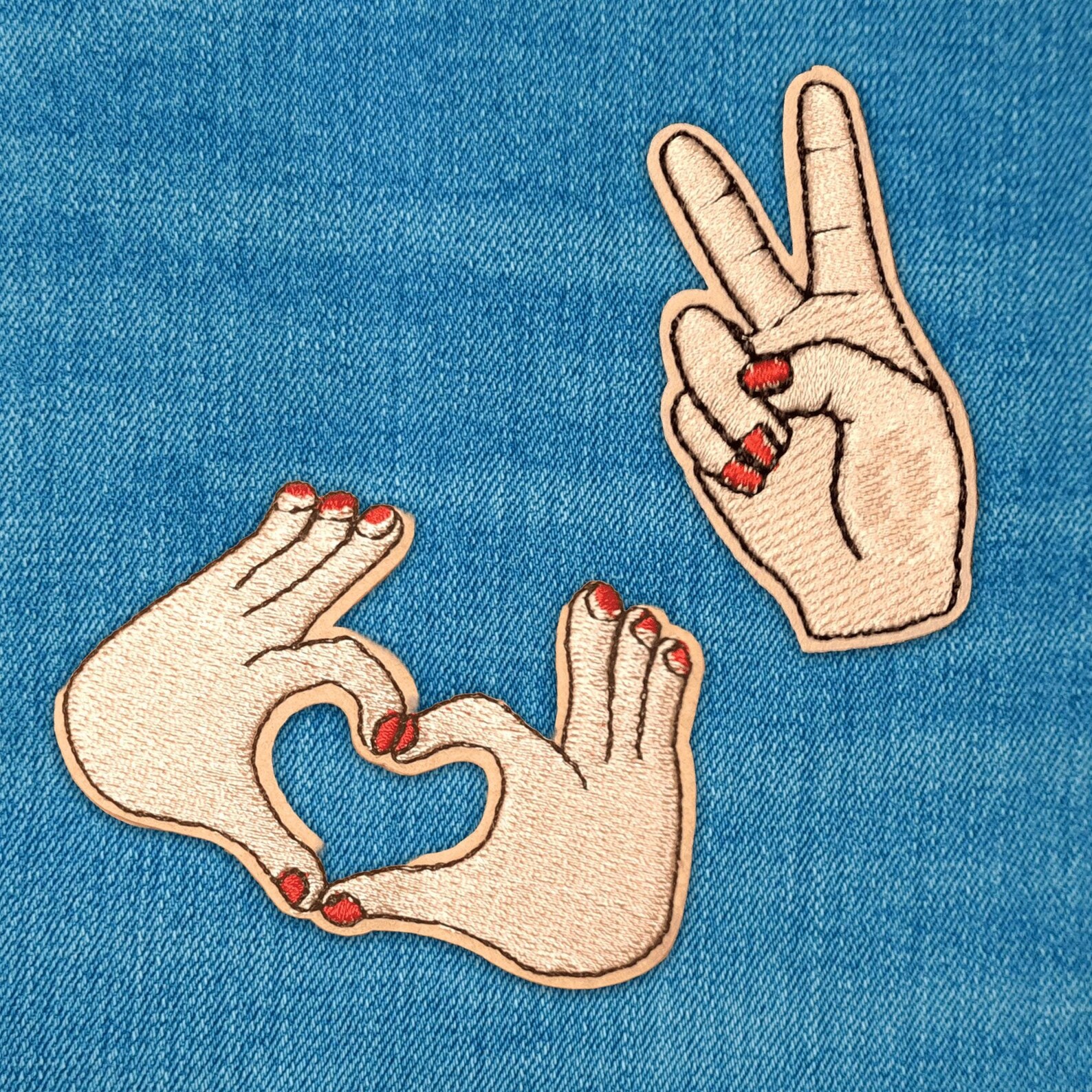Hand Embroidered Patch Set | Peace Sign & Heart Hands Applique - Etsy