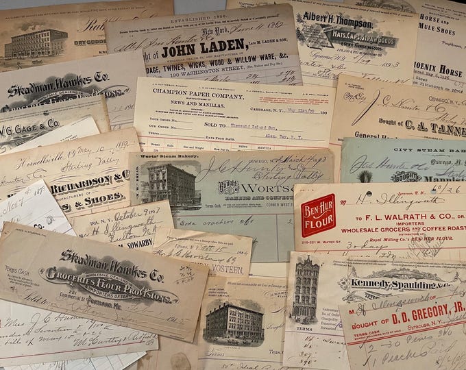 X22 Antique Billheads Business Receipts Handwritten W/ Vintage Graphics ...
