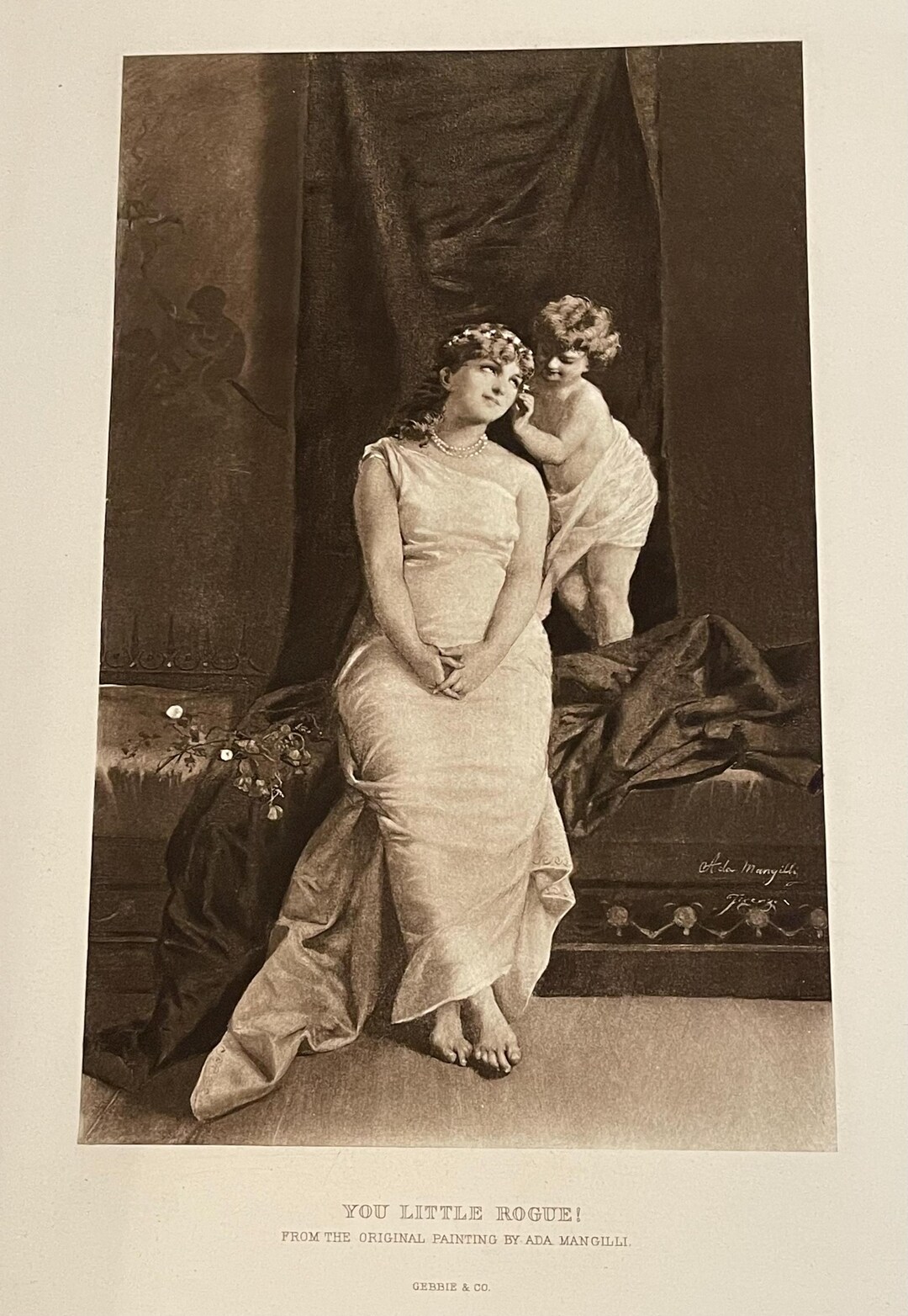 Antique Art Print You Little Rogue! Romantic 1880s Woman & Child by ...