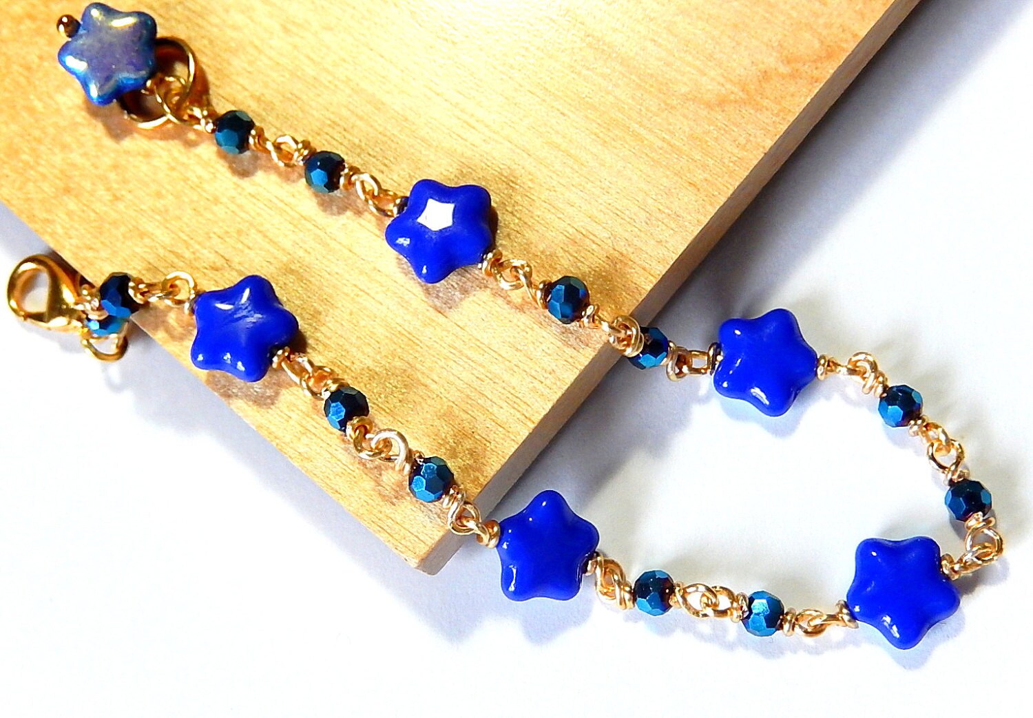 Blue Star Bracelet Gold Wire Wrapped Celestial Jewelry | Etsy