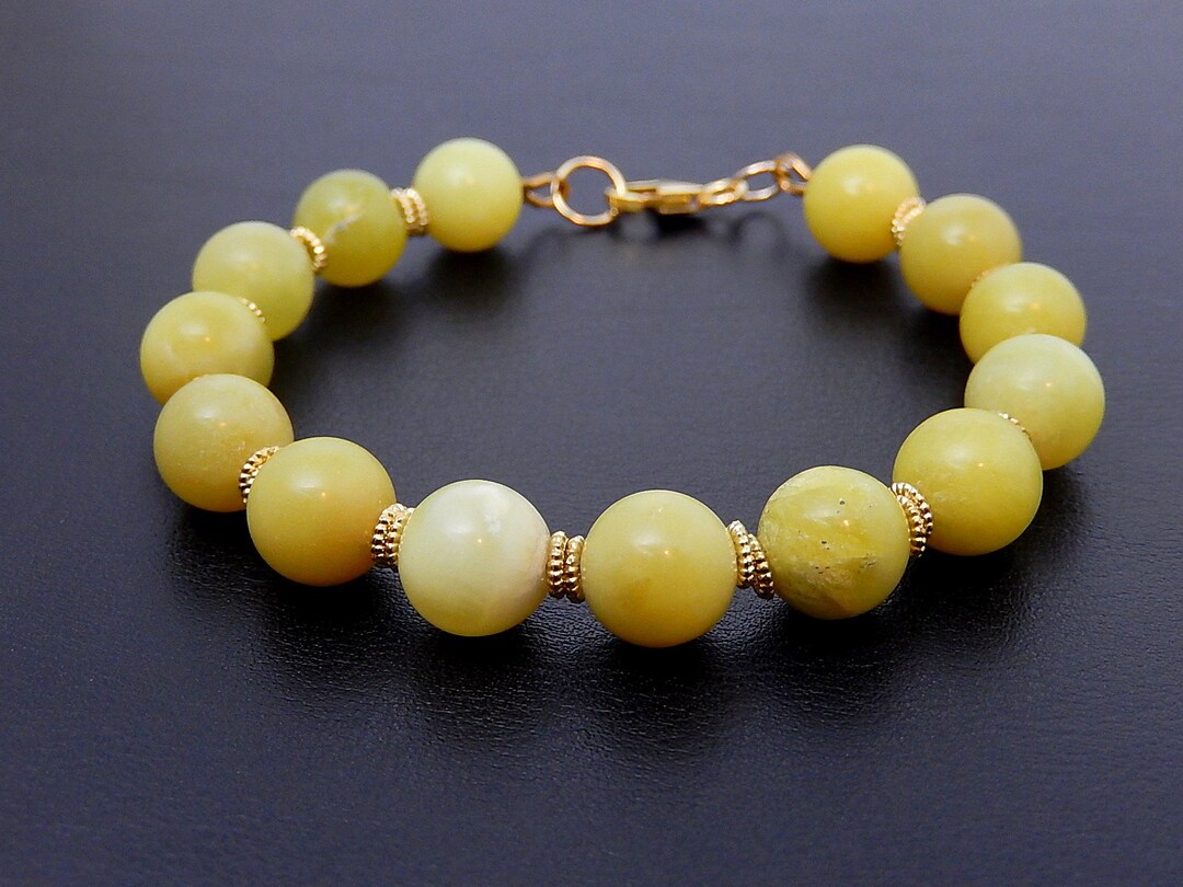 Gold Serpentin Armband, Gelbe Jade, Stein Perlen Schmuck - Etsy.de