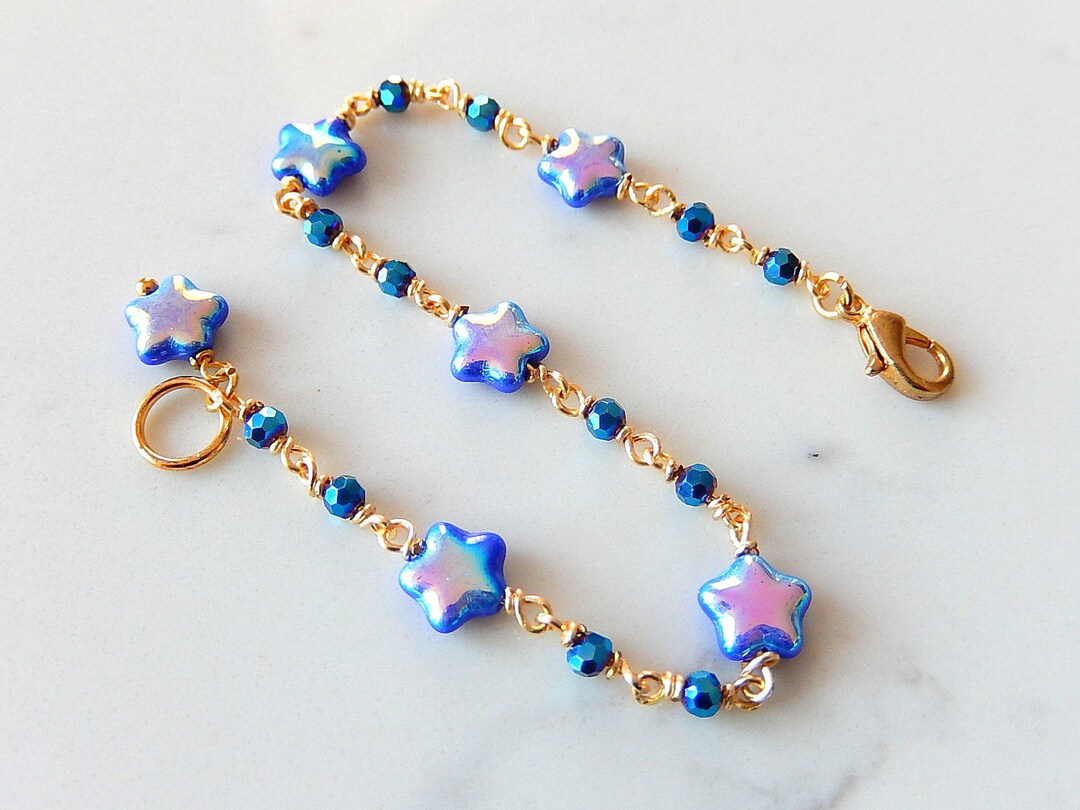 Blue Star Bracelet, Gold Wire Wrapped Celestial Jewelry - Etsy