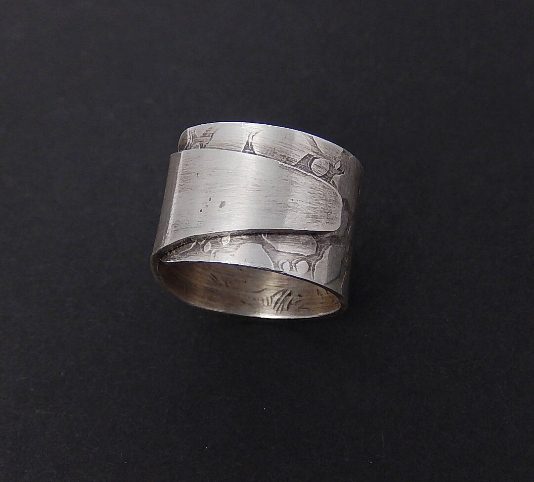 Overlapping Sterling Silver Ring, Wide Band Wrap Ring, Textured Unisex ...