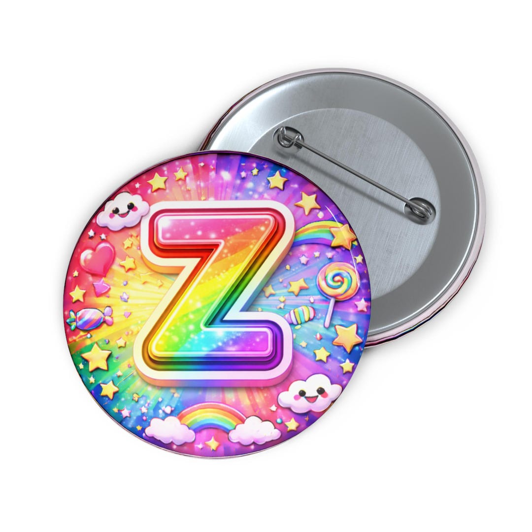Rainbow Letter Z Pin Button | Kawaii Candy Cloud Enamel Style Badge - Etsy