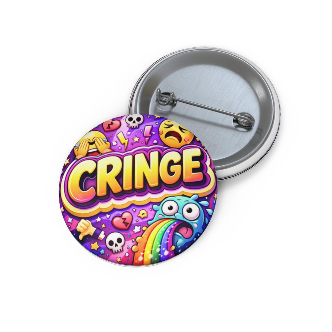 Cringe Cartoon Badge Pin Buttons | Colorful Emoji Rainbow Skull Design ...