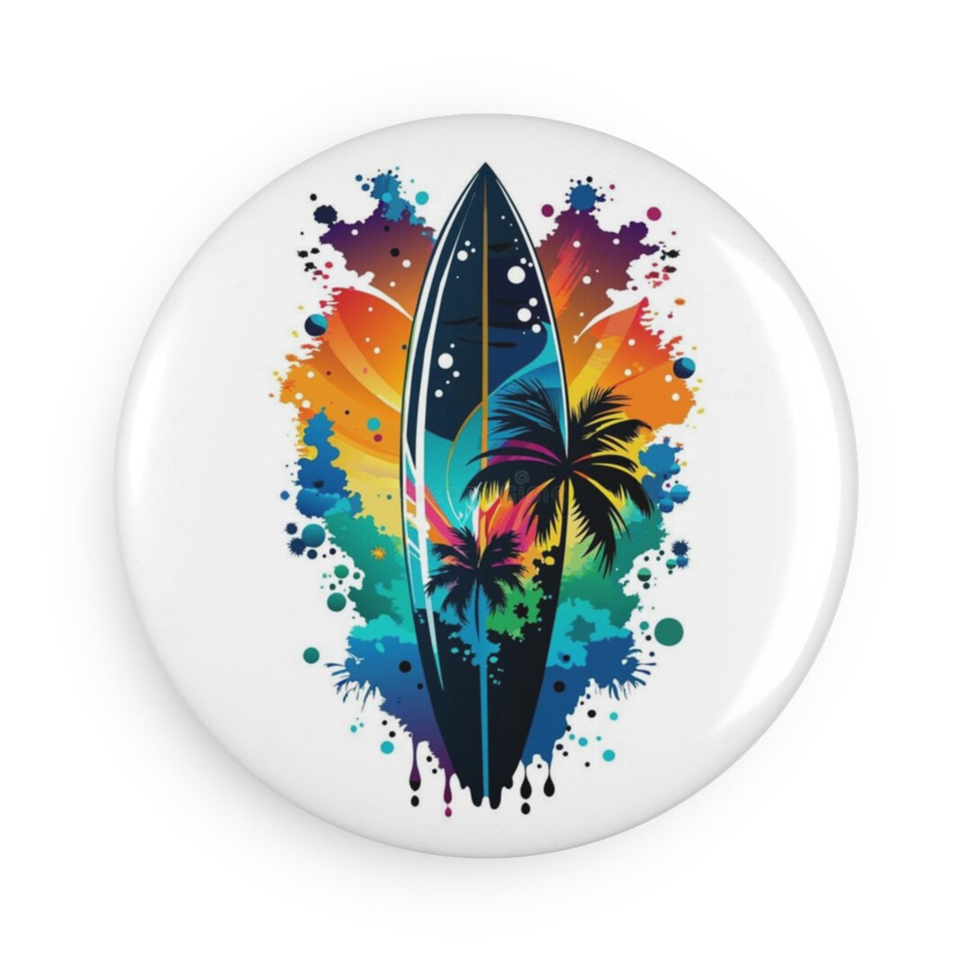 Surfboard Palm Tree Magnet Colorful Tropical Beach Button Magnet - Etsy