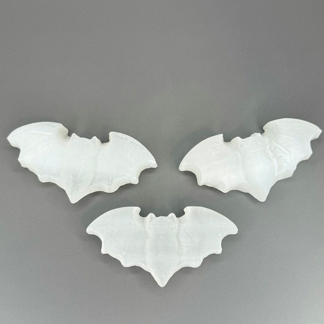Selenite Bat | Satin Spar | Natural Crystal Carving | Halloween | Decor ...