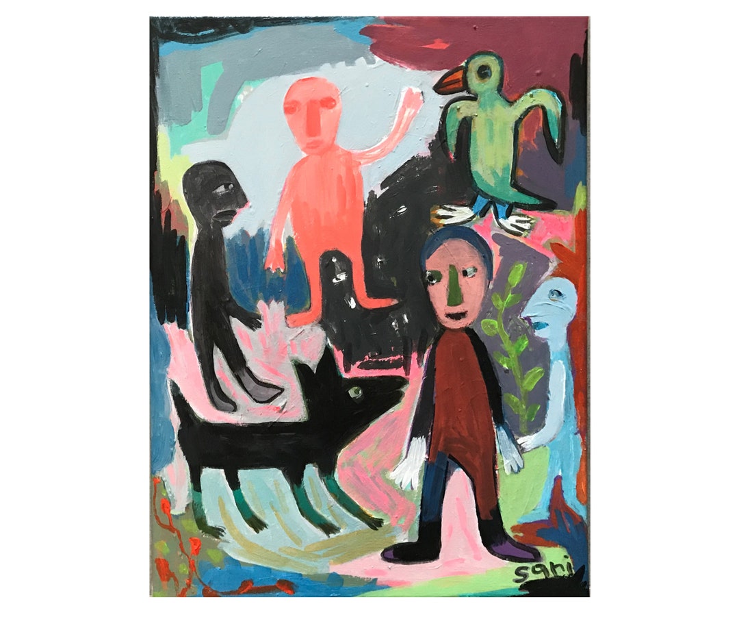 ORIGINAL FIGURATIVE PAINTING, Contemporary Modern Fine Art, Dog One of ...