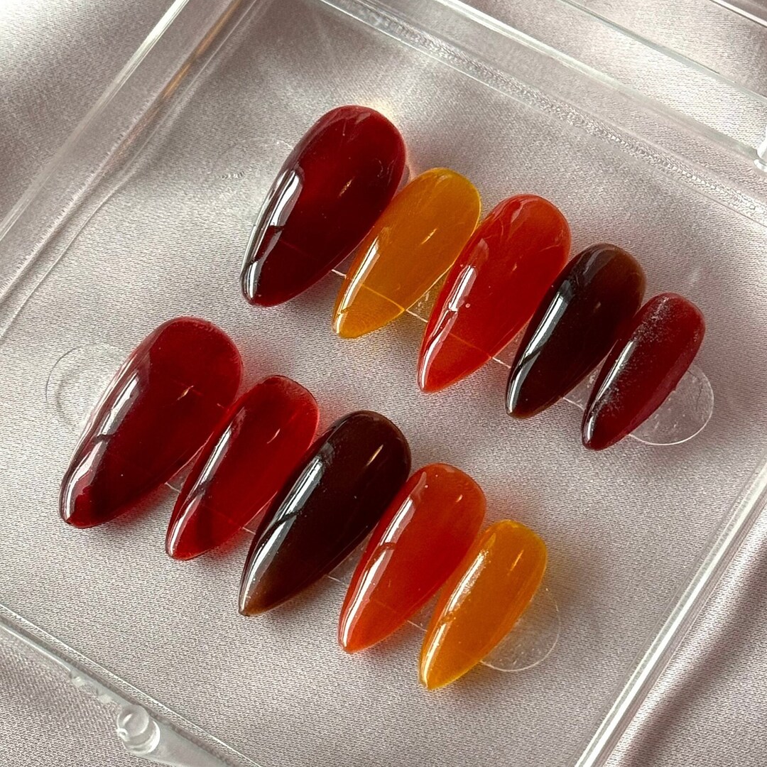 Handmade Cozy Theme Multicolor Design Jelly Gel Set Press on Nails ...