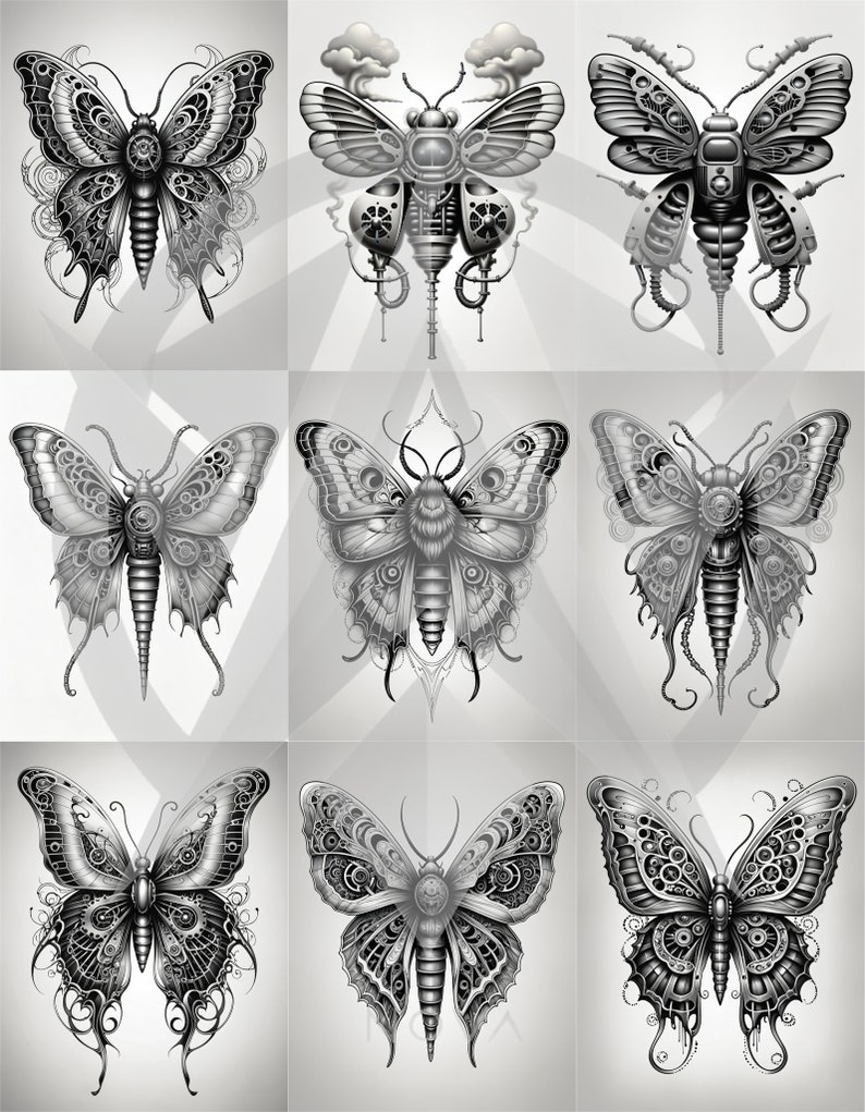 Complete Set Bundle - Biomechanical Moths and Butterflies Tattoo ...