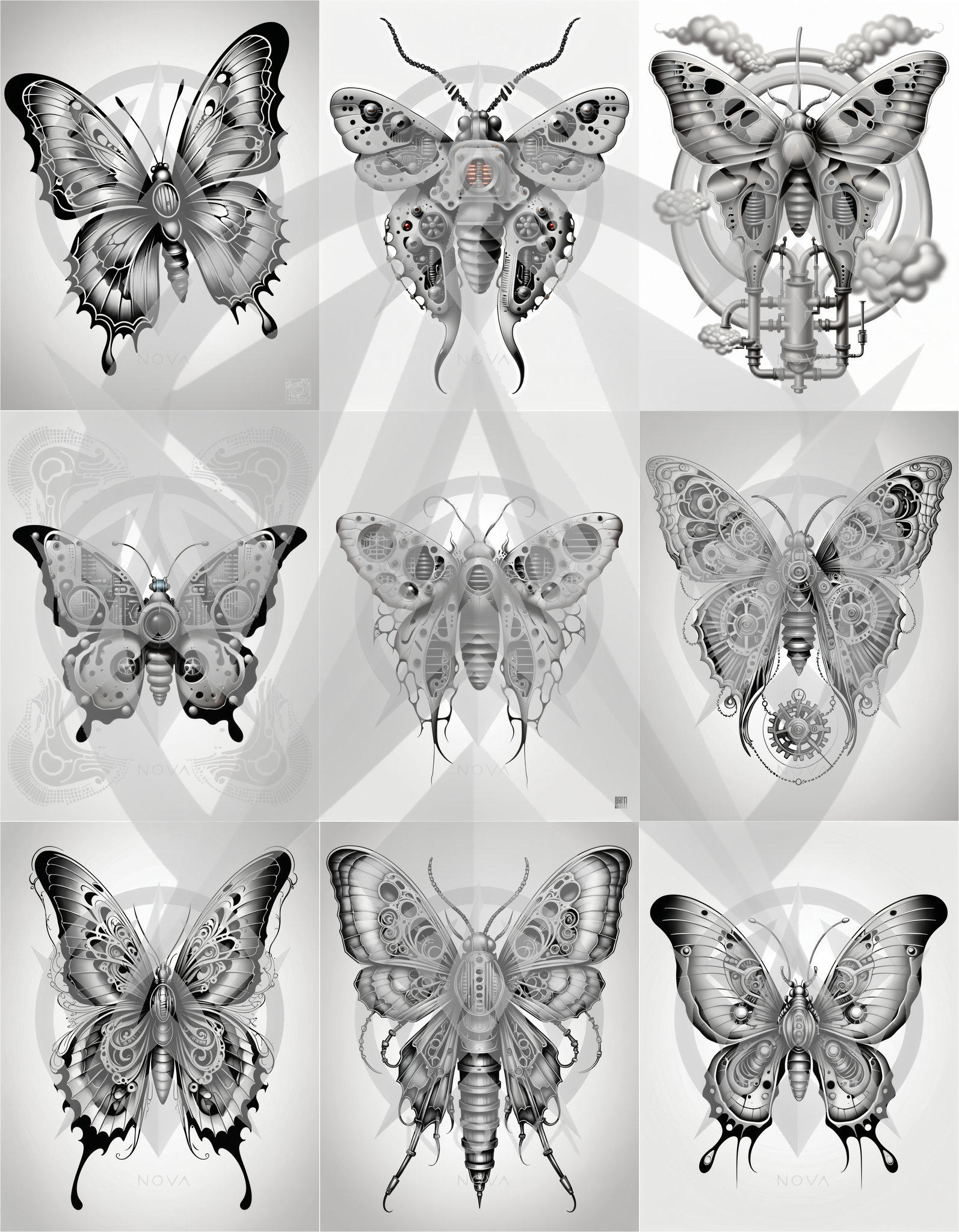 Complete Set Bundle - Biomechanical Moths and Butterflies Tattoo ...
