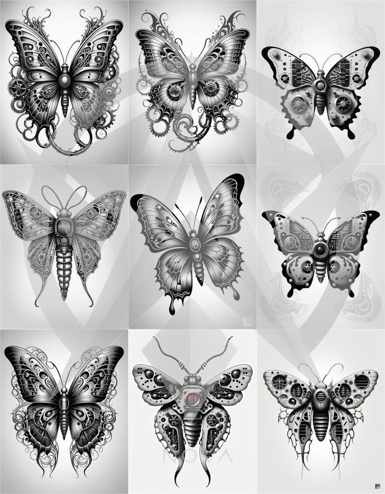 Complete Set Bundle - Biomechanical Moths and Butterflies Tattoo ...