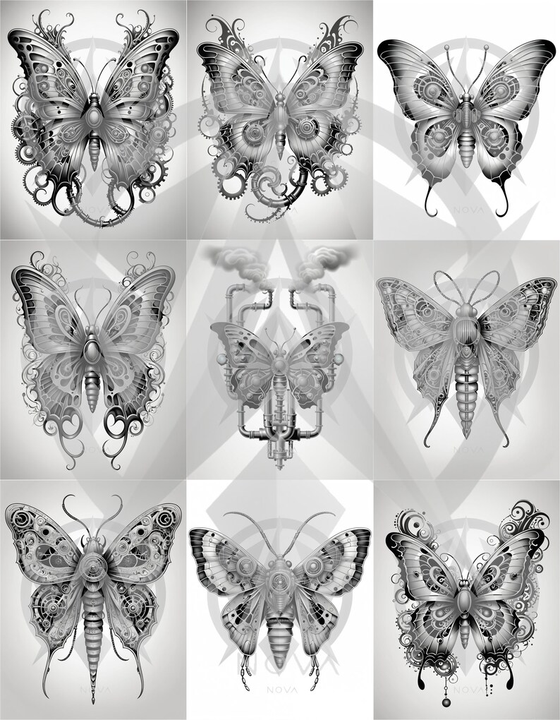Complete Set Bundle - Biomechanical Moths and Butterflies Tattoo ...