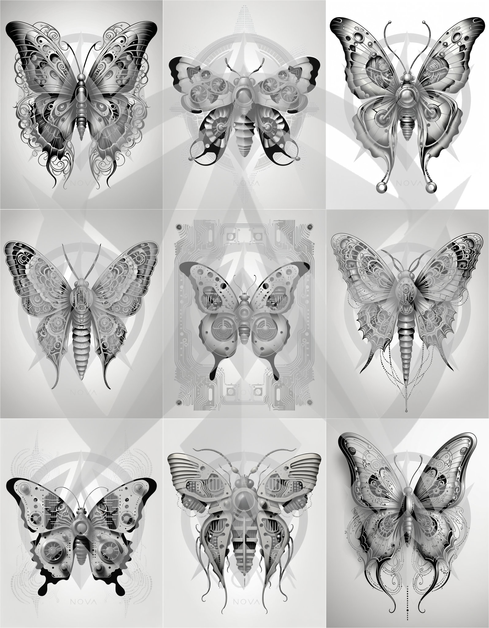 Complete Set Bundle - Biomechanical Moths and Butterflies Tattoo ...
