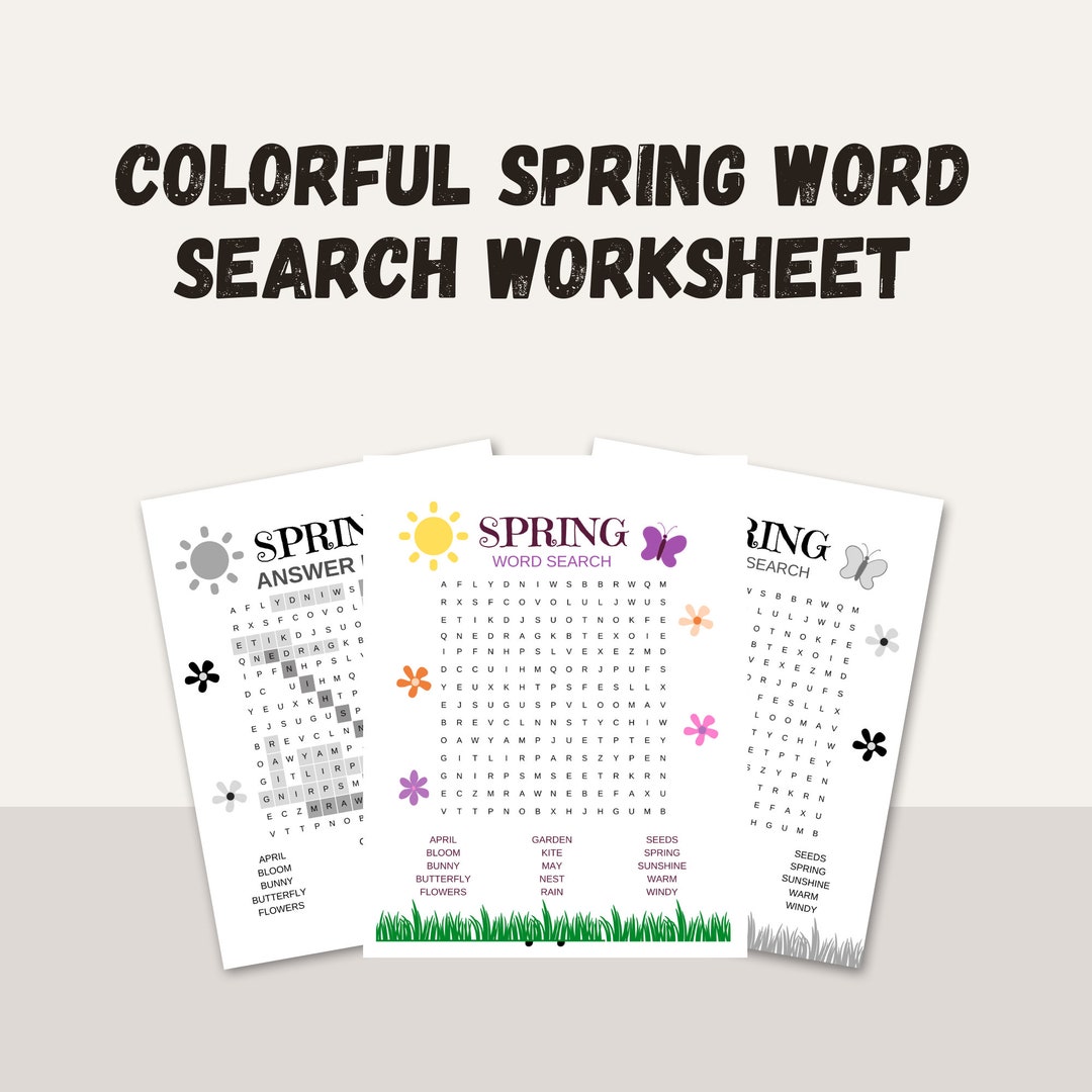 Colorful Spring Word Search Worksheet - Etsy