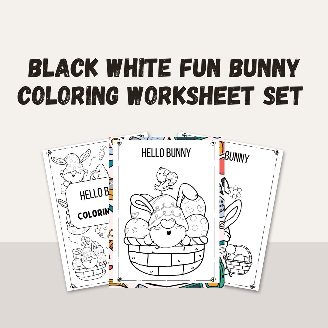 Black and White Fun Bunny Coloring Worksheet - Etsy