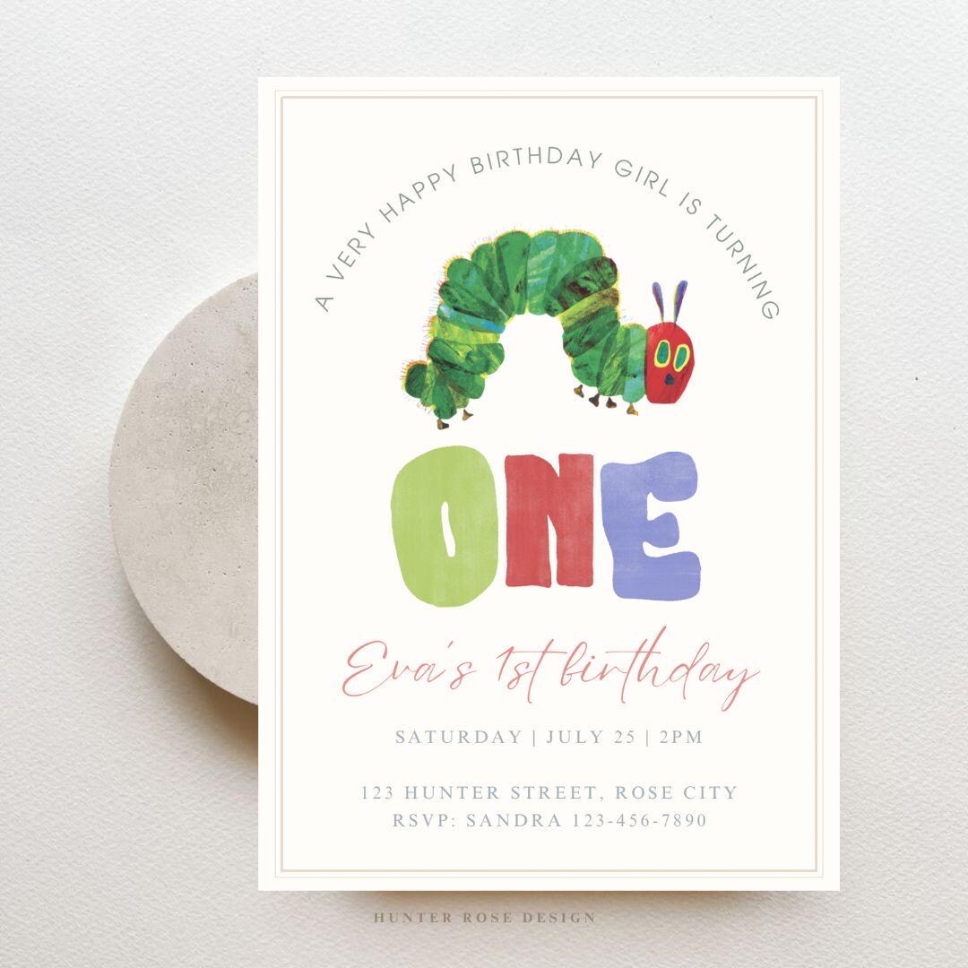 The Very Hungry Caterpillar Editable Digital Invitation, First Birthday ...