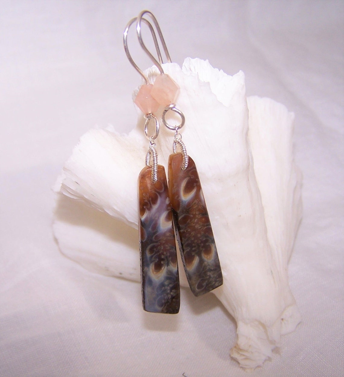 Ammonite Fossil Sterling Silver Coil Wrap Peach Adventurine - Etsy