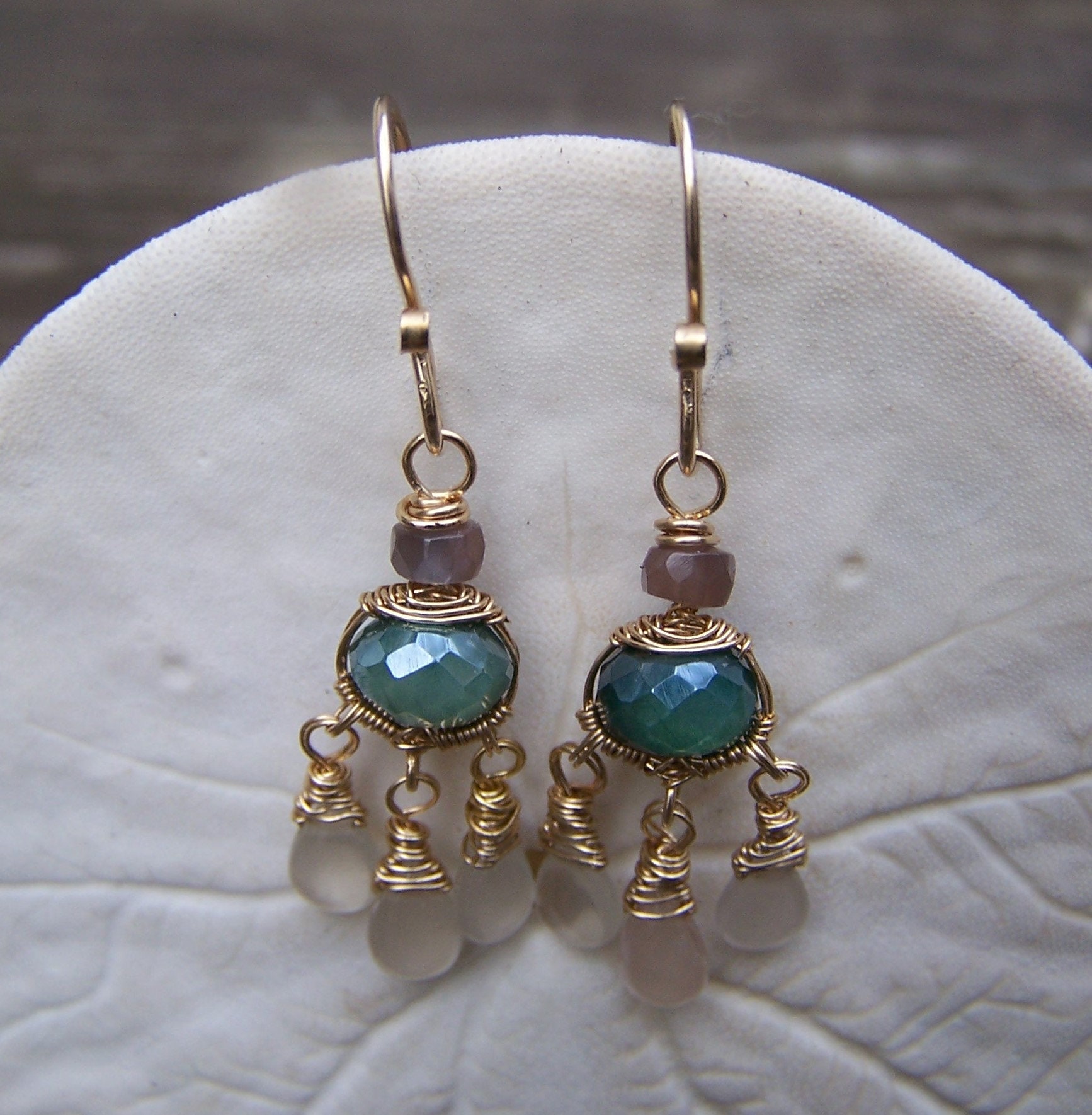 Faceted Australian Moonstone, Oregon Sunstone Smooth Briolette, 14k ...