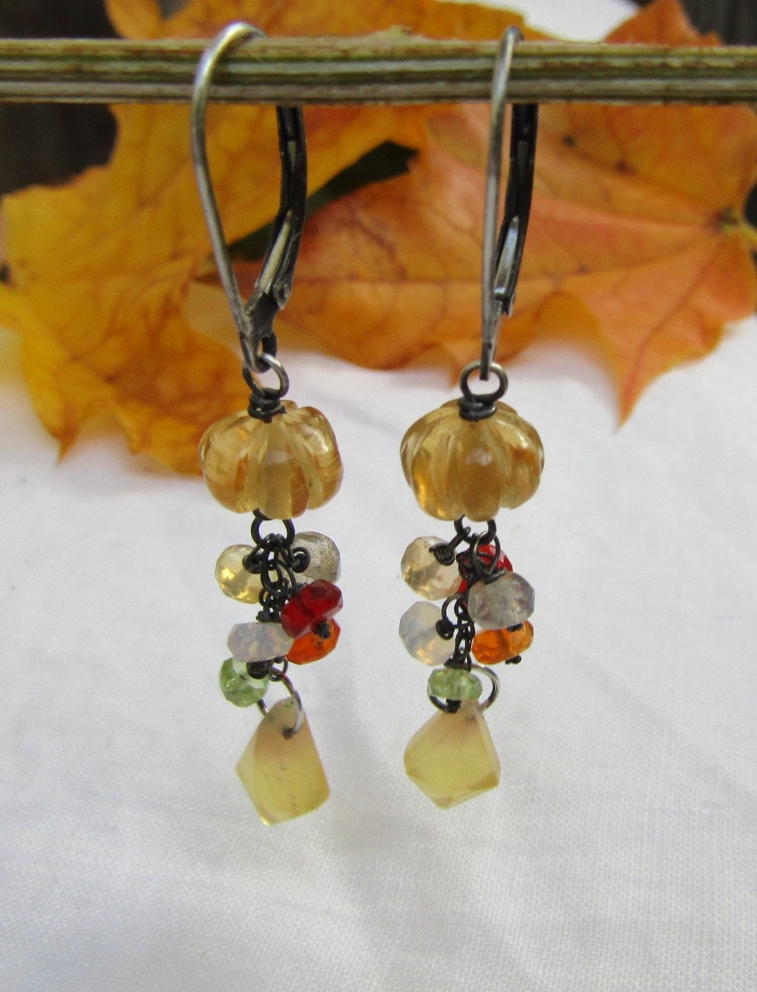 Oxidized Sterling Silver Earrings: Citrine Pumpkin, Fire Opal, Peridot ...