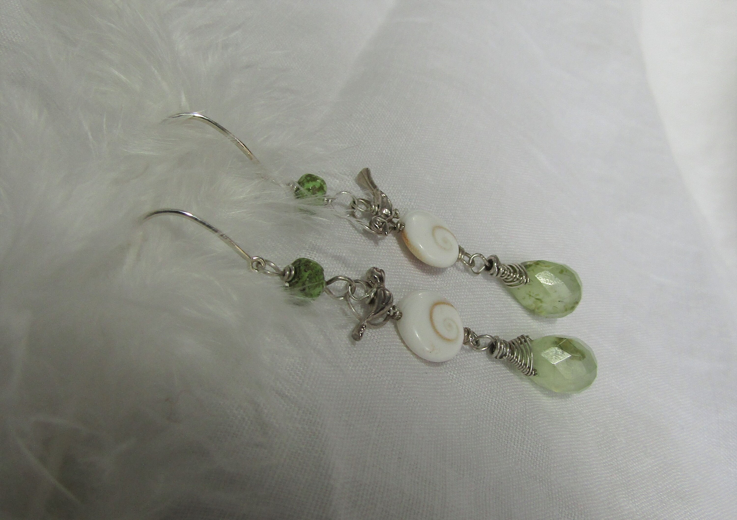 Rare Australian Gaspeite, Sterling Silver Birds, Shiva Shell, Prehnite ...