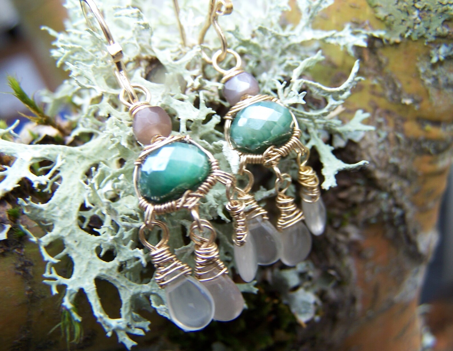 Faceted Australian Moonstone, Oregon Sunstone Smooth Briolette, 14k ...