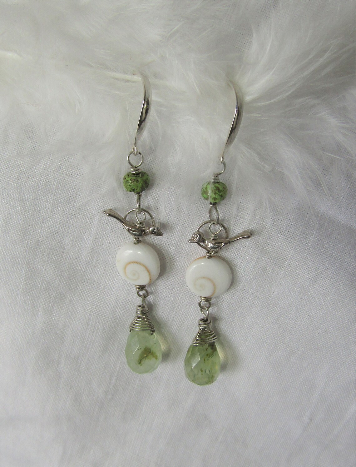 Rare Australian Gaspeite, Sterling Silver Birds, Shiva Shell, Prehnite ...