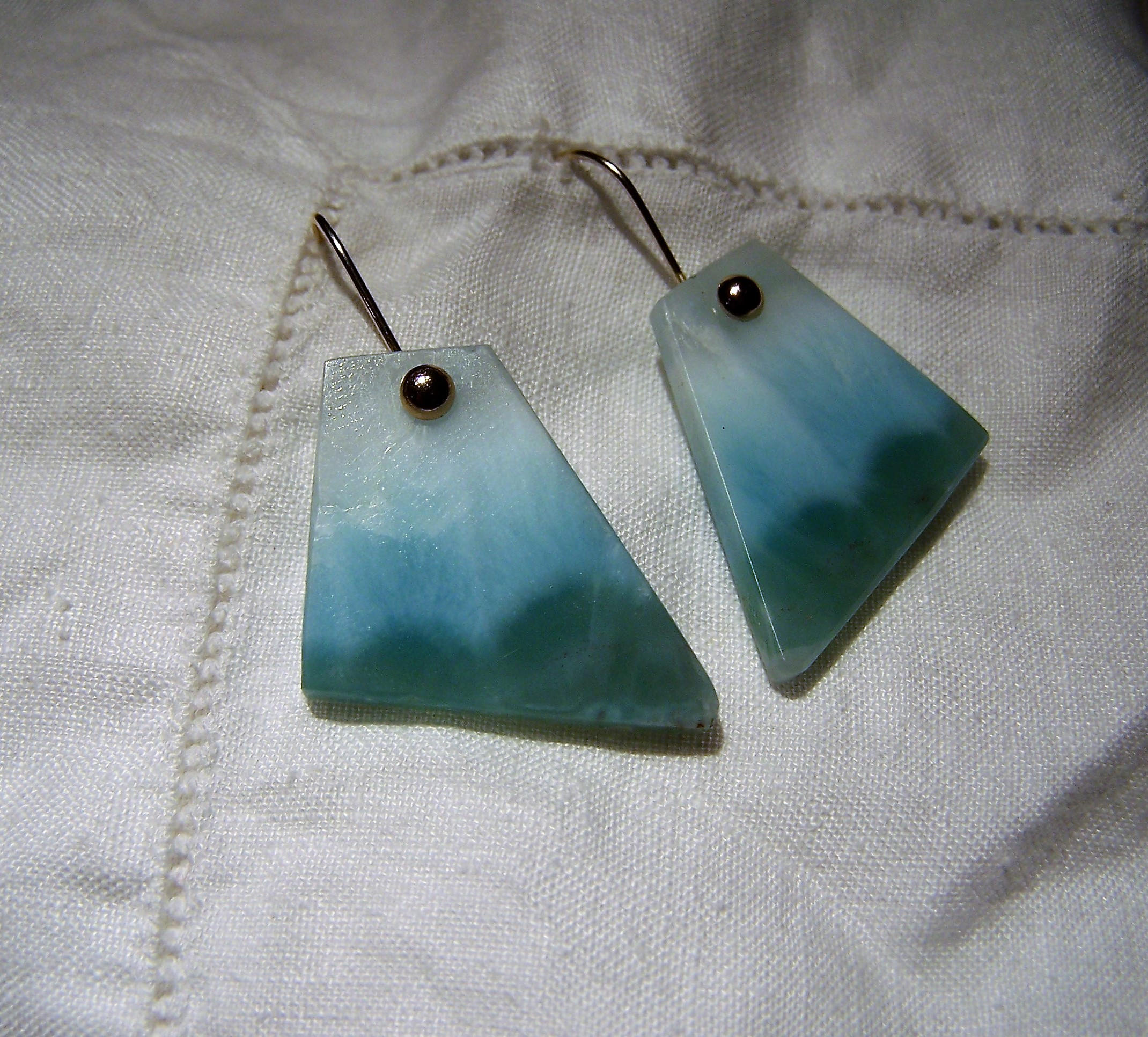 Larimar Angular Slice Pinned With 14K SOLID Gold Earwire - Etsy