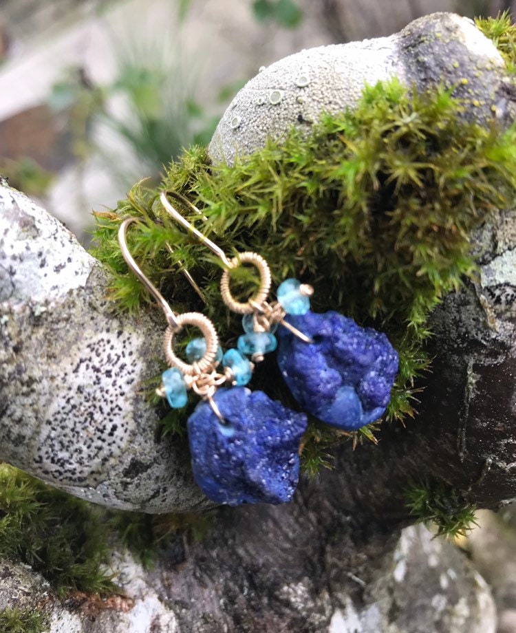 Azurite Druzy Nodule Faceted Apatite14k Gold Fill Coil Wrap - Etsy