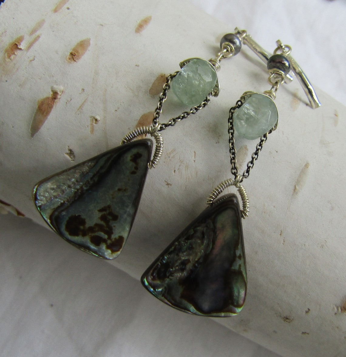 Carved Abalone Shell Aquamarine Fresh Water Pearl Oxidized - Etsy