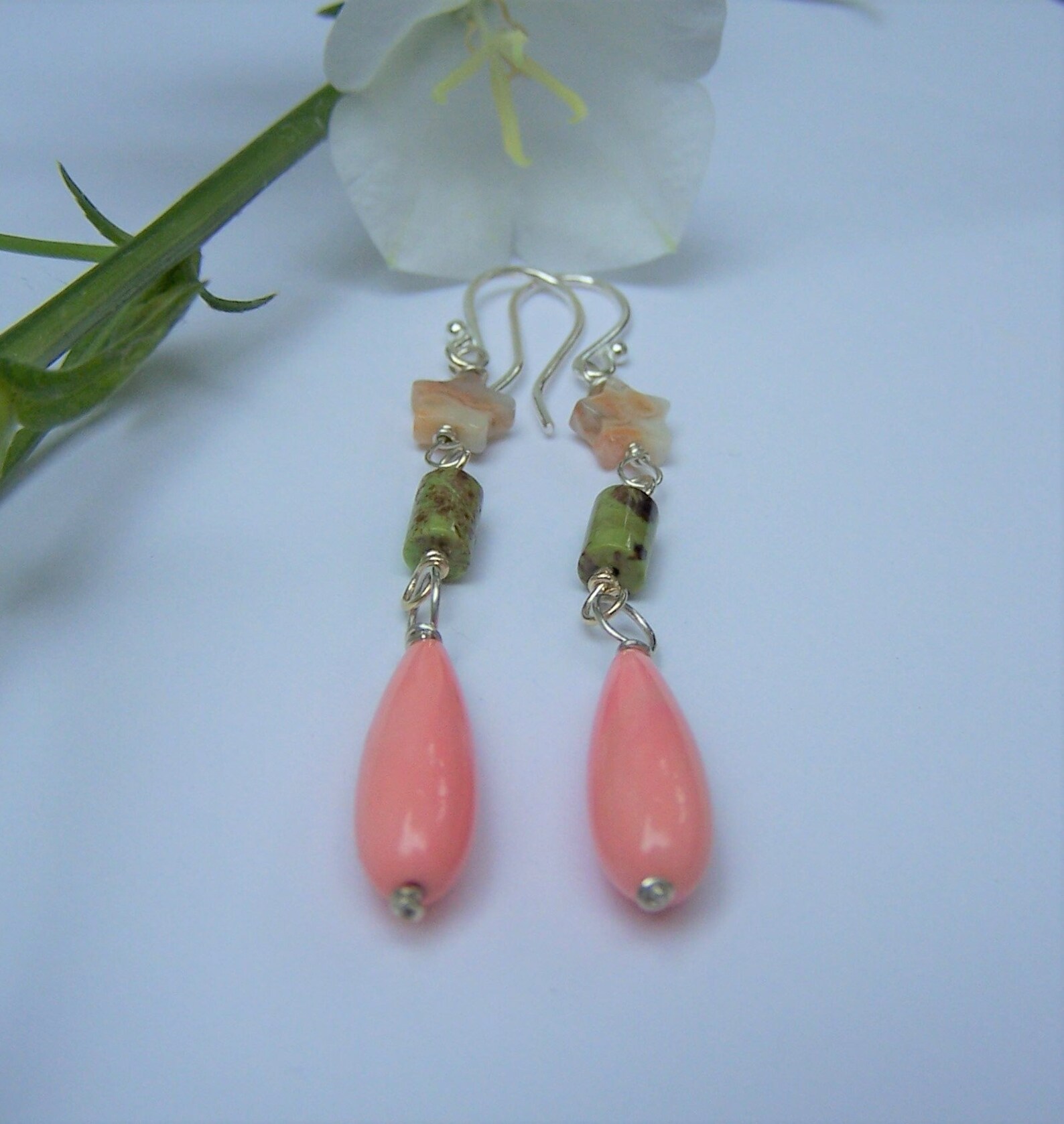 Agate Star, Australian Gaspeite Barrel, Coral Briolette, Sterling ...
