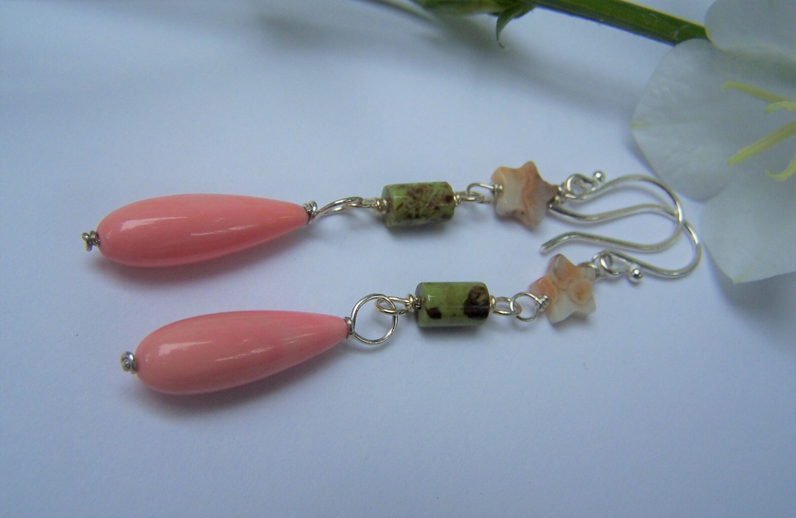 Agate Star, Australian Gaspeite Barrel, Coral Briolette, Sterling ...