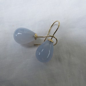 Blue Chalcedony Drop, Solid 14K Gold Earrings - Etsy