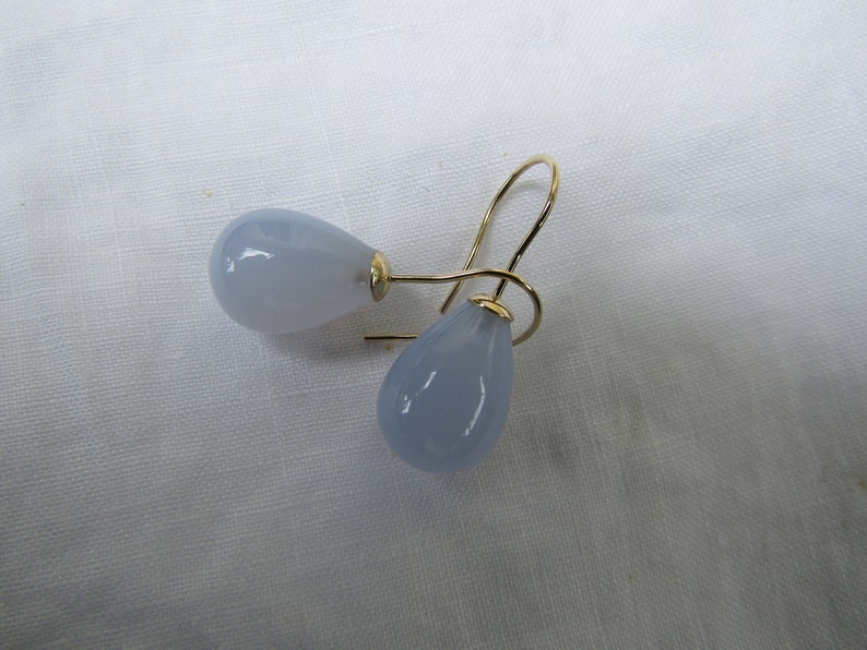 Blue Chalcedony Drop Solid 14K Gold Earrings - Etsy