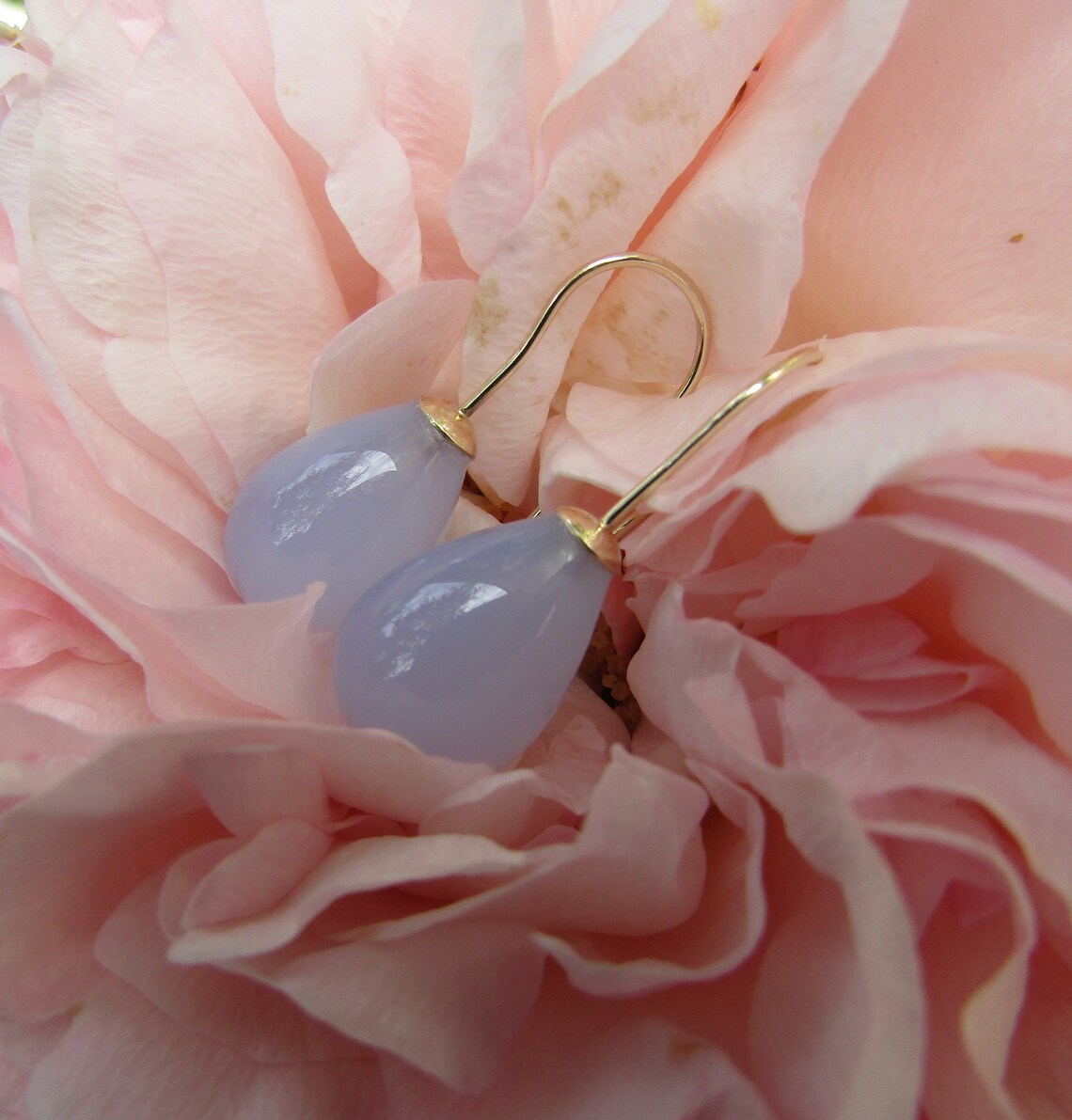 Blue Chalcedony Drop Solid 14K Gold Earrings - Etsy