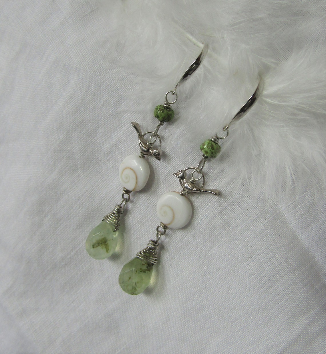 Rare Australian Gaspeite, Sterling Silver Birds, Shiva Shell, Prehnite ...