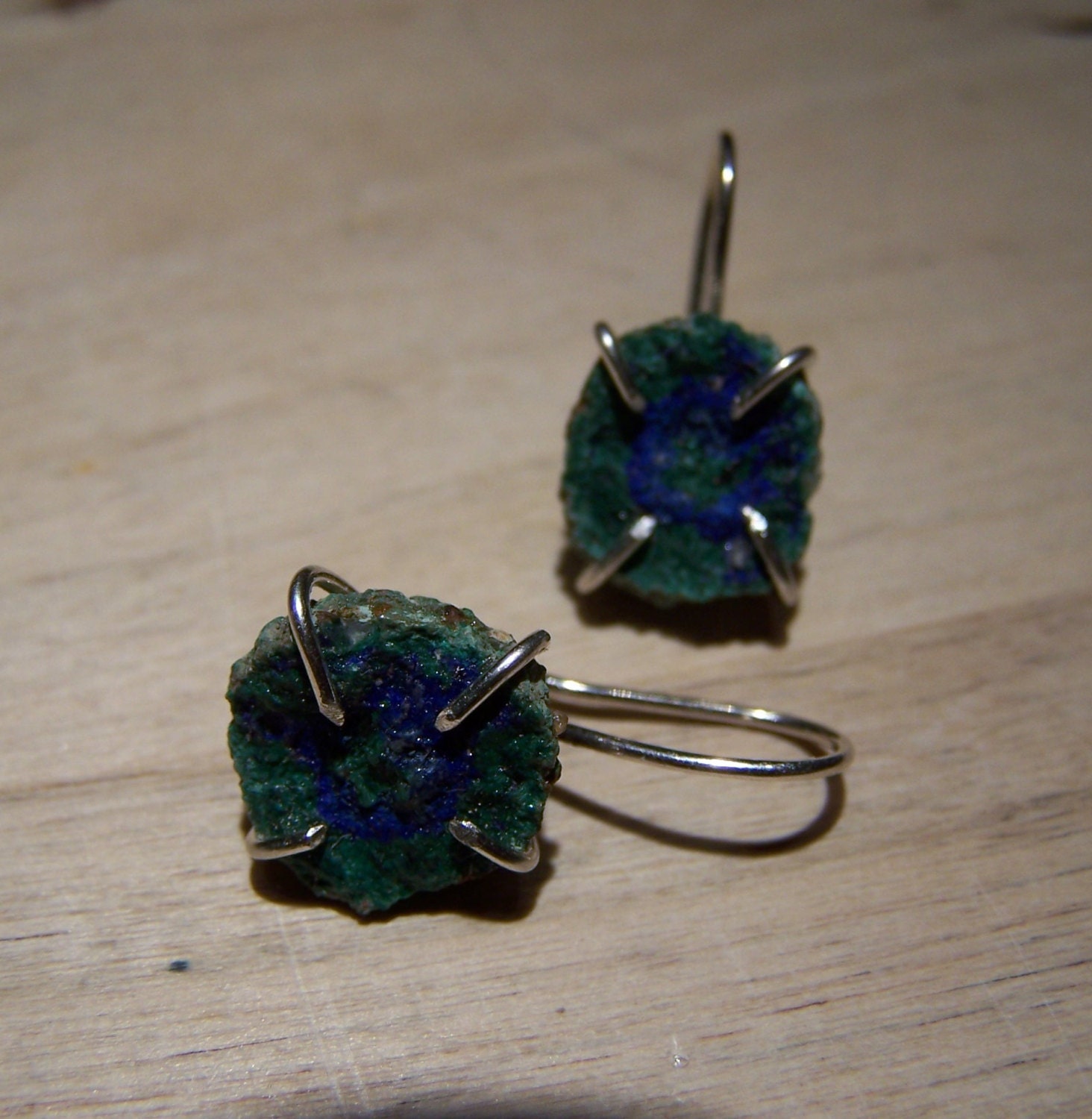 Azurite Geodesterling Silver Earrings - Etsy