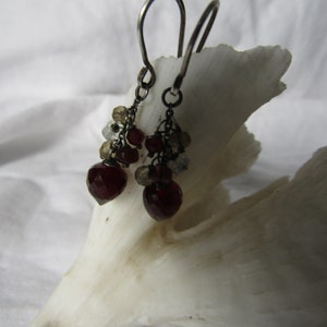 Garnet Faceted Upside Down Briolette, Tiny Gemstone Dangles, Sterling Silver Talisman Ear Wire ...