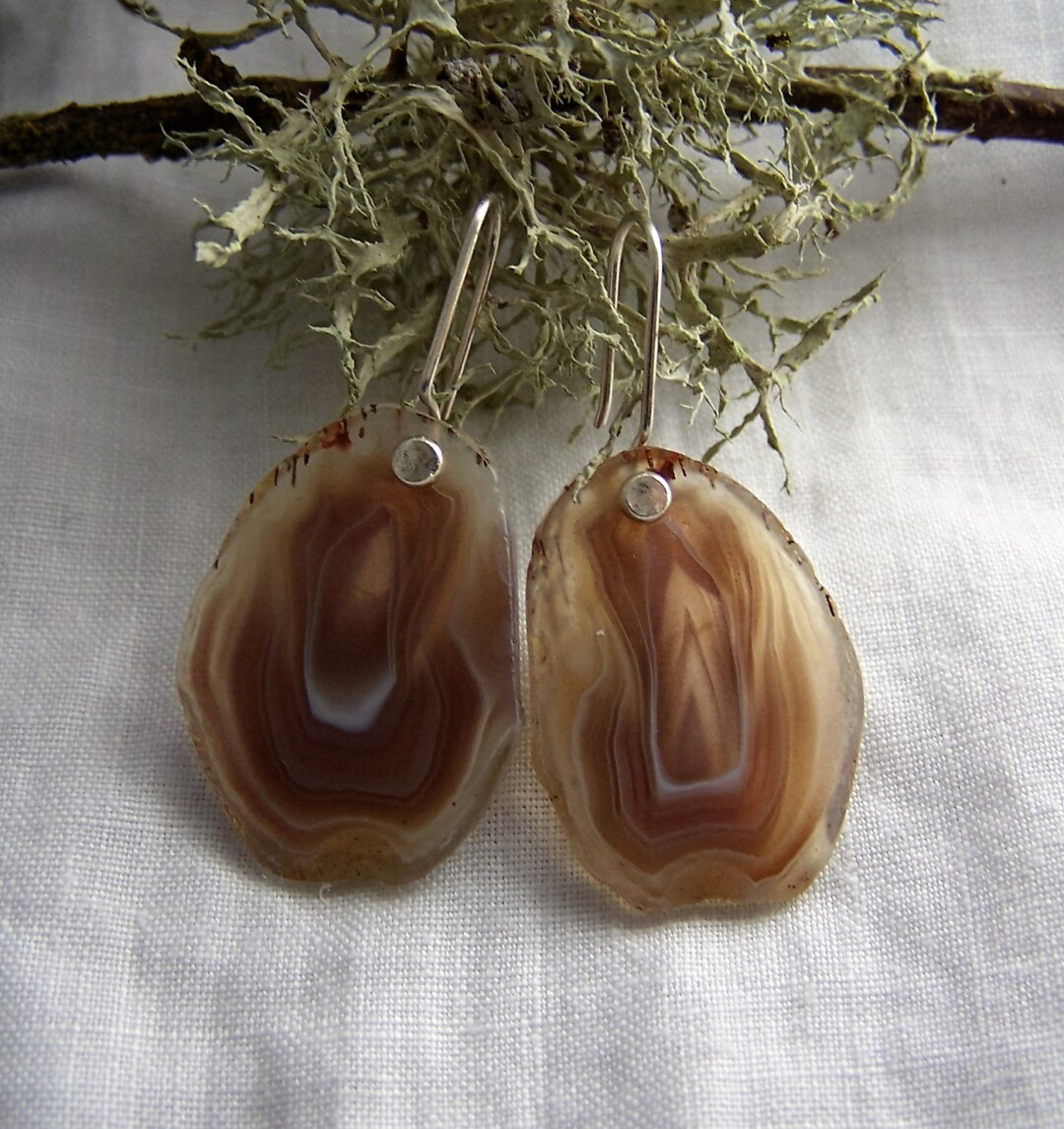 Persian Gulf Agate Freeform Slice , Sterling Silver Hook Style Earwire ...