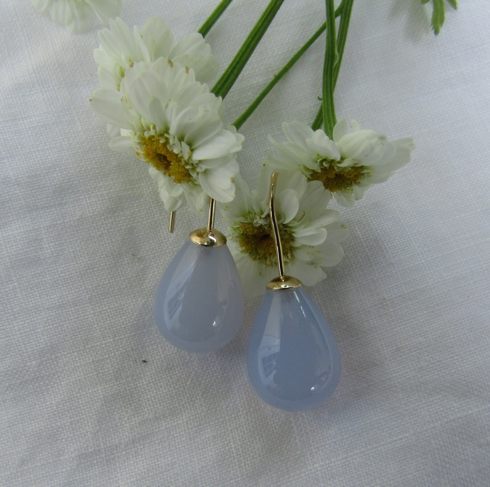 Blue Chalcedony Drop, Solid 14K Gold Earrings - Etsy