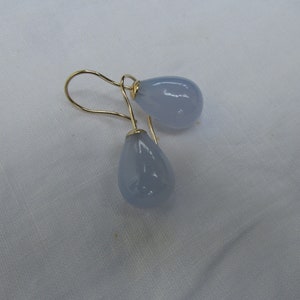 Blue Chalcedony Drop, Solid 14K Gold Earrings - Etsy